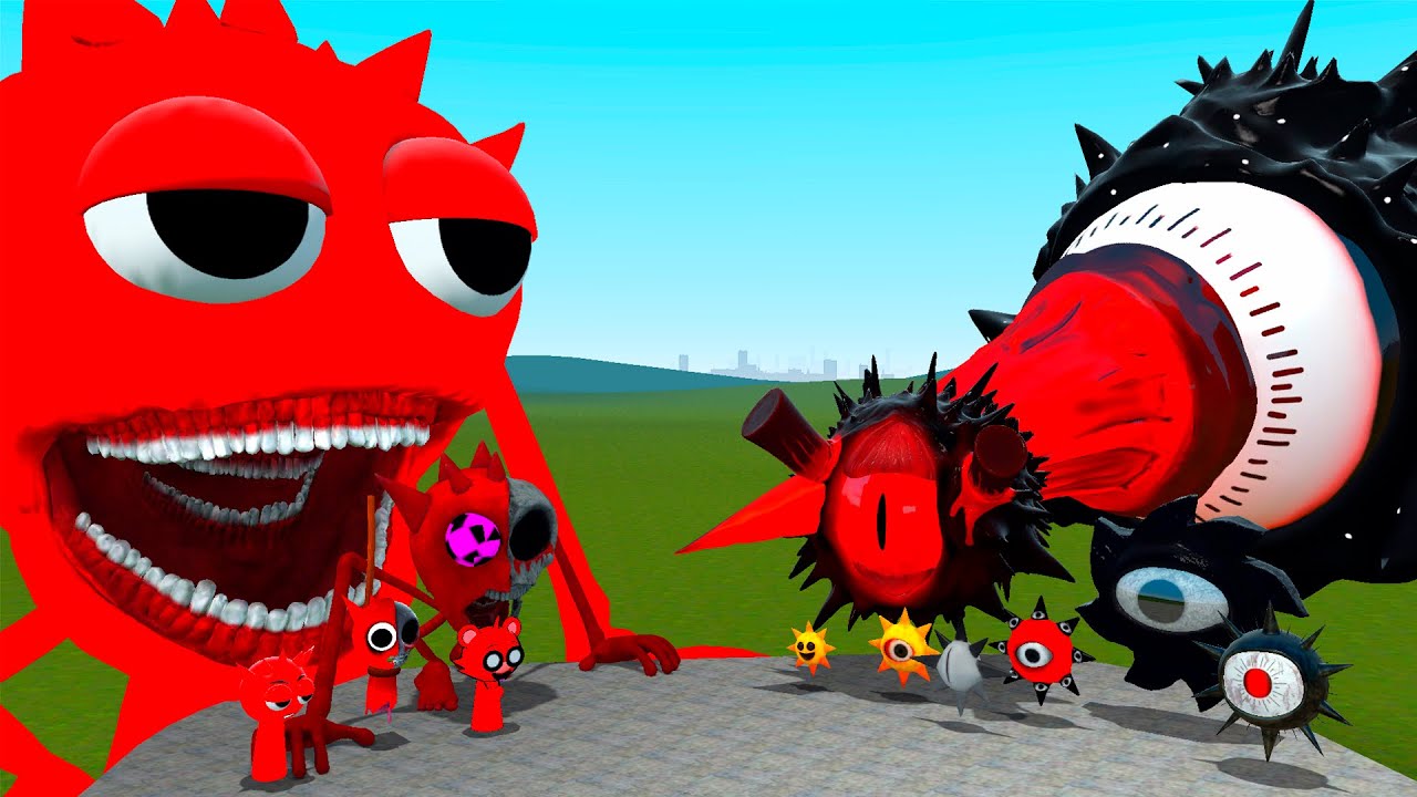 ALL PHASES OF RADDY (RED) SPRUNKI VS ALL PHASES OF HORROR MR SUN ...