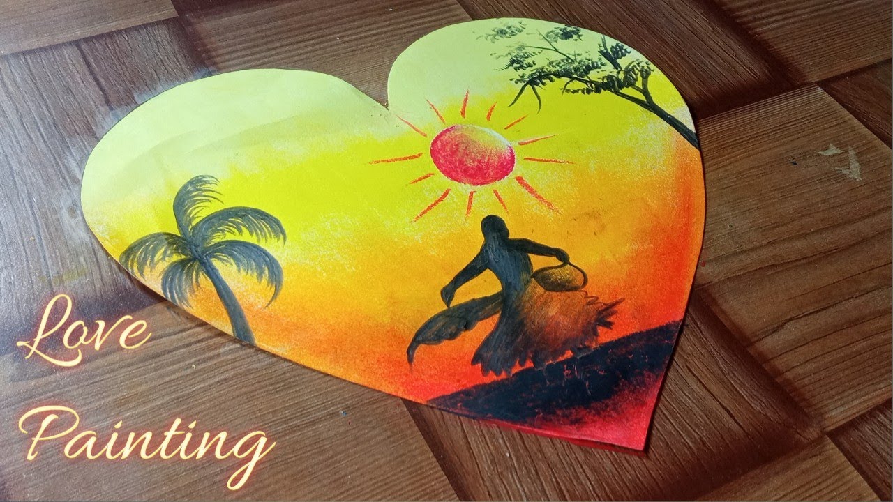 Beautiful Love Shape Scenery Drawing Easy | Love Shape Drawing Easy ...