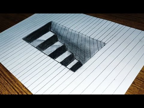 How to Draw 3D steps in a Hole || Line paper trick - step by step ...