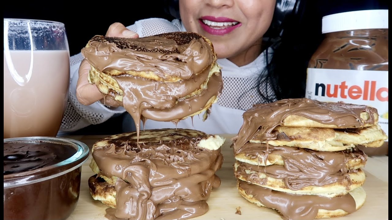 ASMR Pancakes & Nutella with Chocolate Pudding | Mukbang ( Eating ...