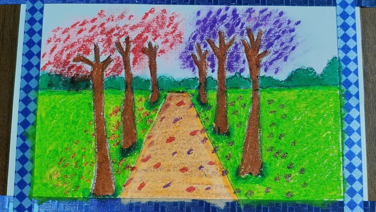 spring season drawing|| Season drawing|| Colourful spring season ...
