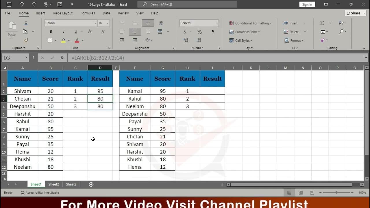 How to Use Large and Small Function in Excel || Excel Function Series By Rohan - YouTube