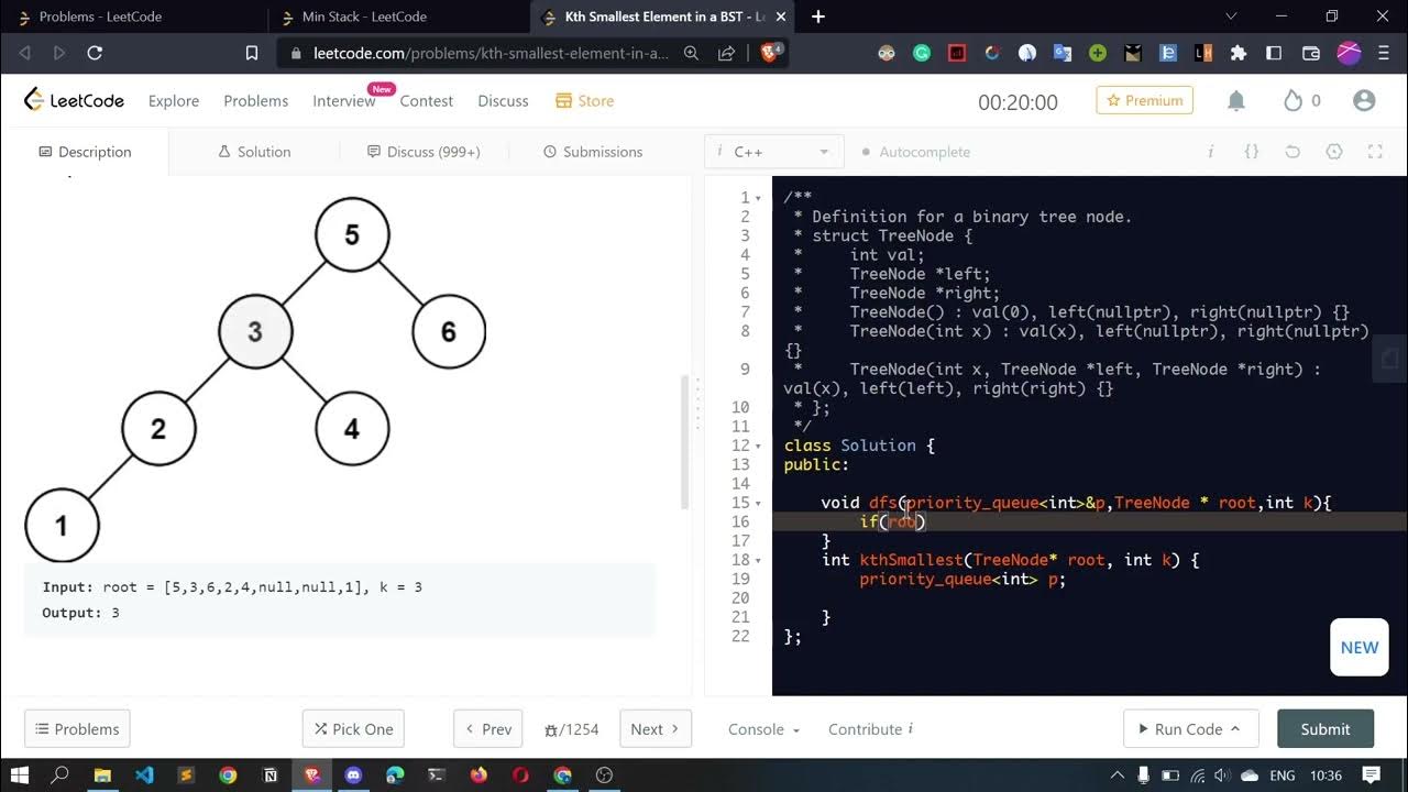 Solving LeetCode 230. Kth Smallest Element in a BST in C++ || Heap - YouTube