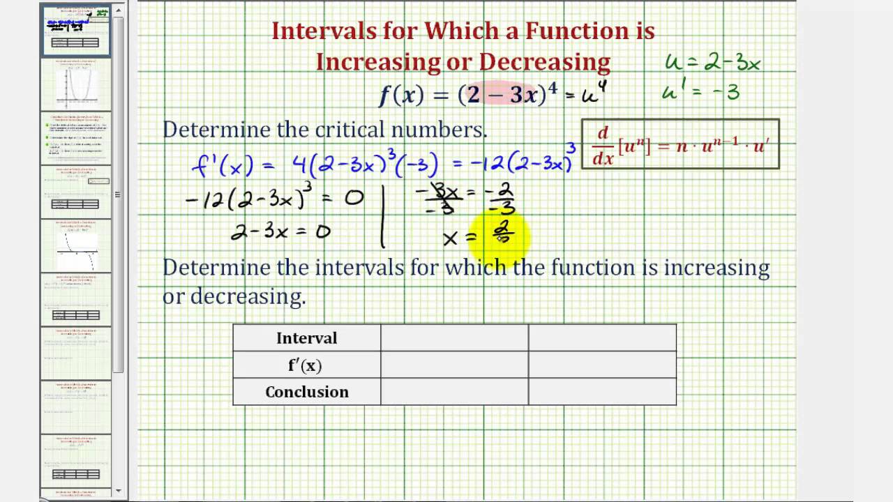 Ex 1 Determine The Intervals For Which A Function Is Increasing And