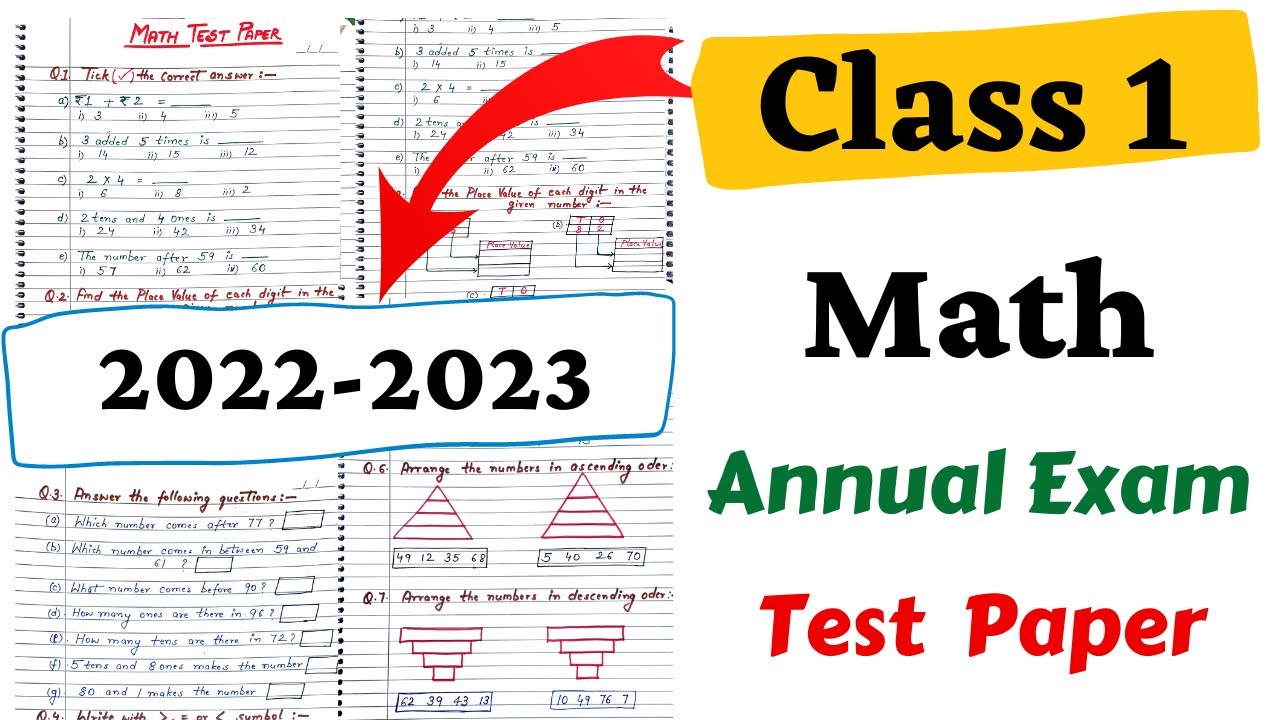 Class 1 Math Final Exam Question Paper | Math Worksheet for Class1 ...