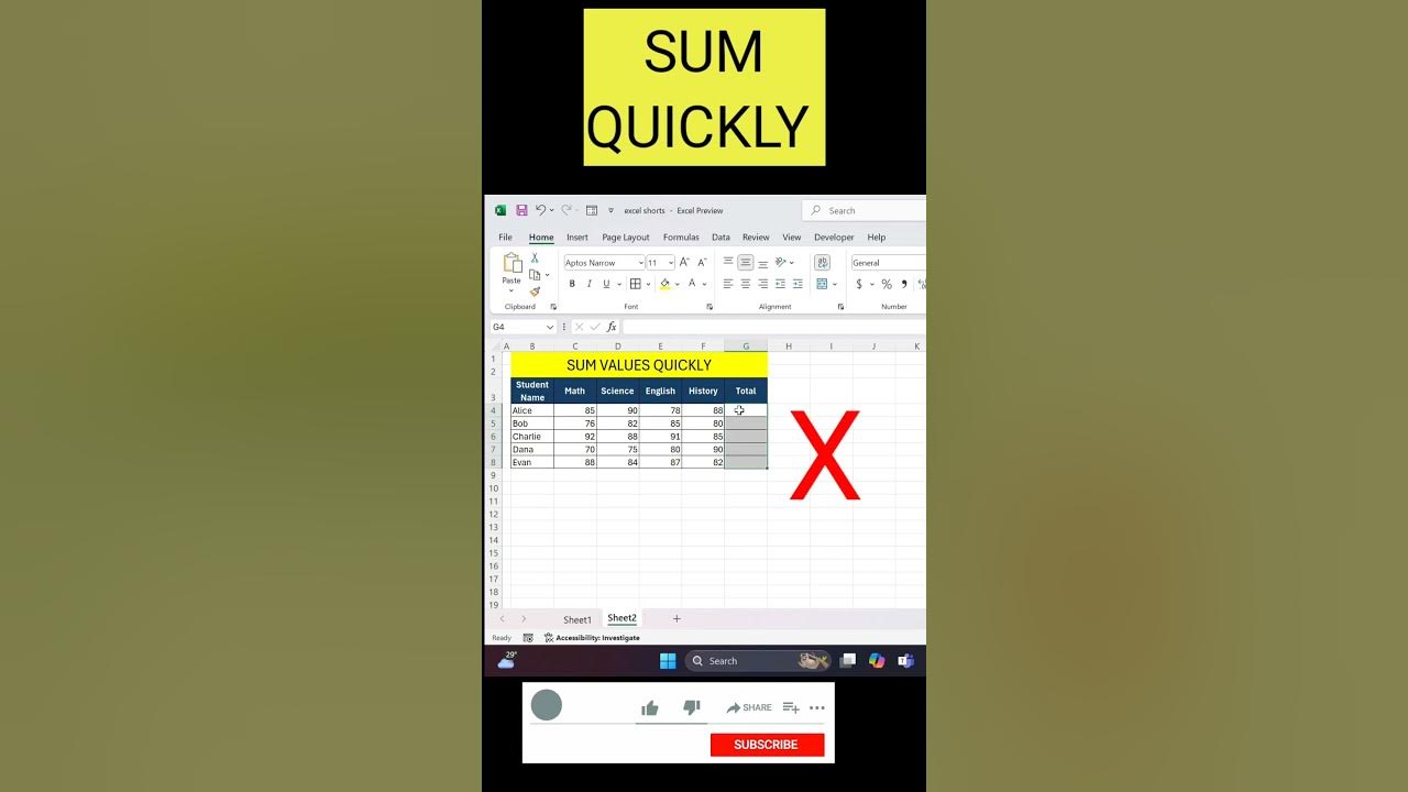 Sum Quickly In Excel | Excel For Freshers #excelgurutamil - YouTube