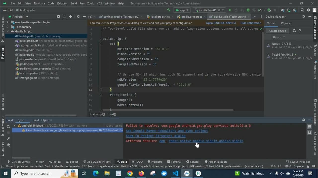 Failed to resolve: com.google.android.gms:play-services-auth20.6.0 error android studio React ...