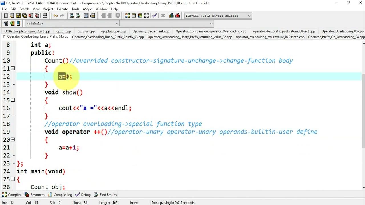 Lecture | OOPs Feature| Prefix Unary Operator Overloading in Pashto - YouTube