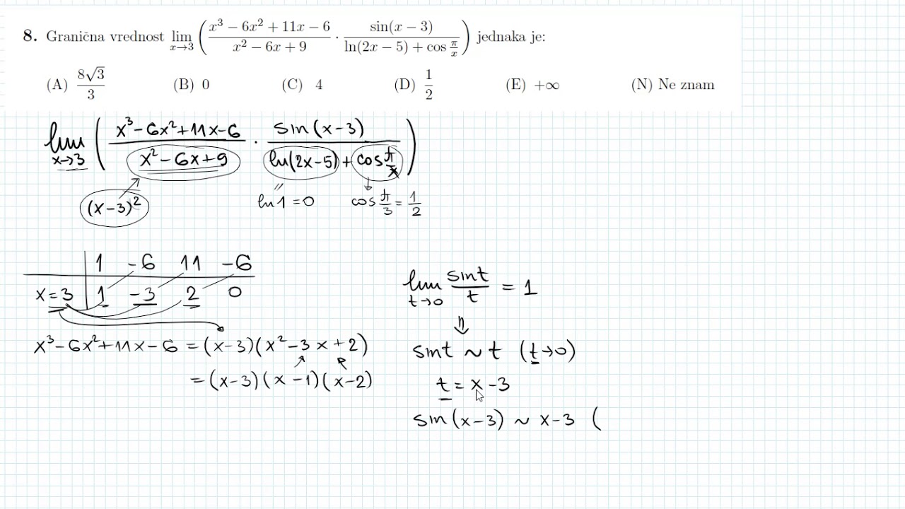 Prijemni ispit za ETF 2019. godine - zad8 - granicna vrednost funkcije ...