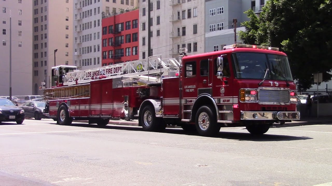 LAFD Truck 9, Engine 209, and Rescue 209 Responding - YouTube
