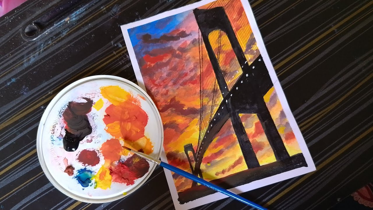 How to Paint A Beautiful Sky Bridge | Step By Step Painting | For ...