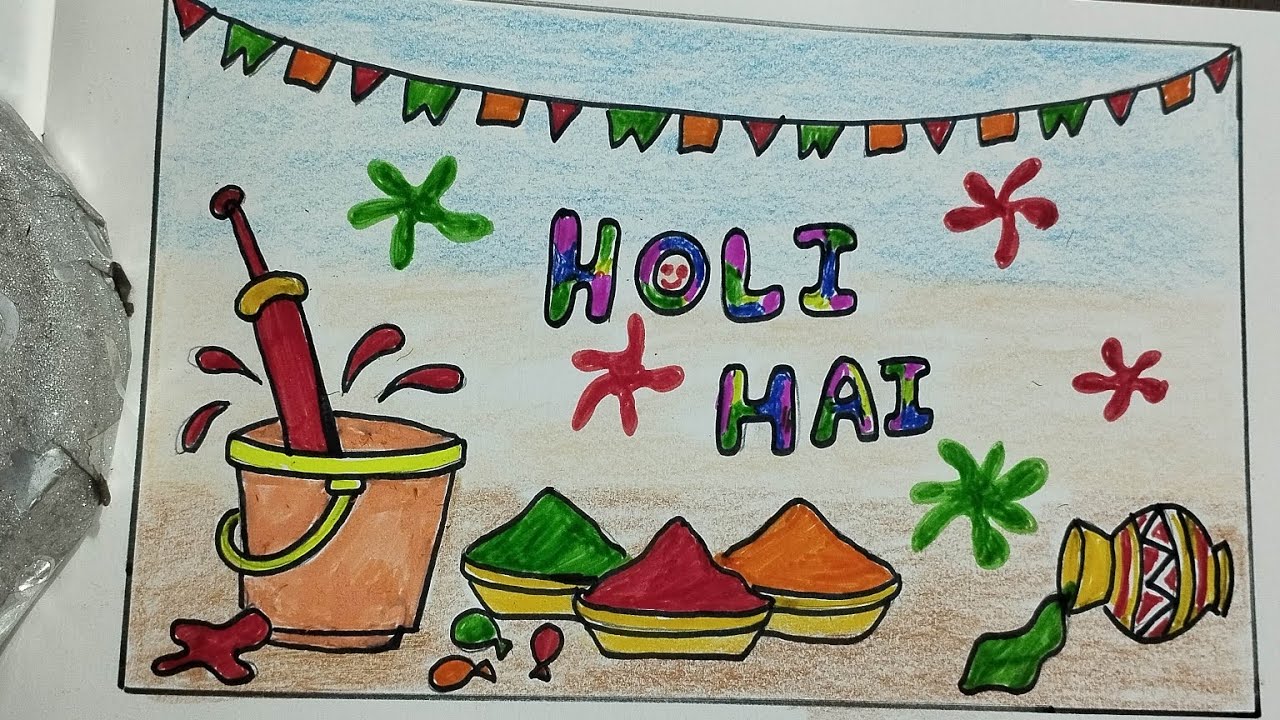 Easy Holi poster drawing tutorial || ( Very Easy ) step by step - YouTube