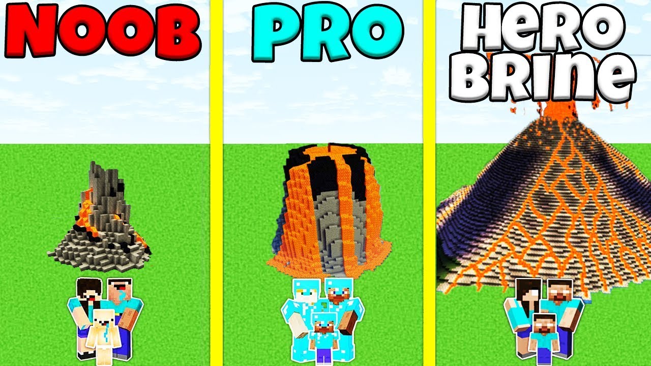 Minecraft Battle: NOOB vs PRO vs HEROBRINE: FAMILY VOLCANO BUILD ...