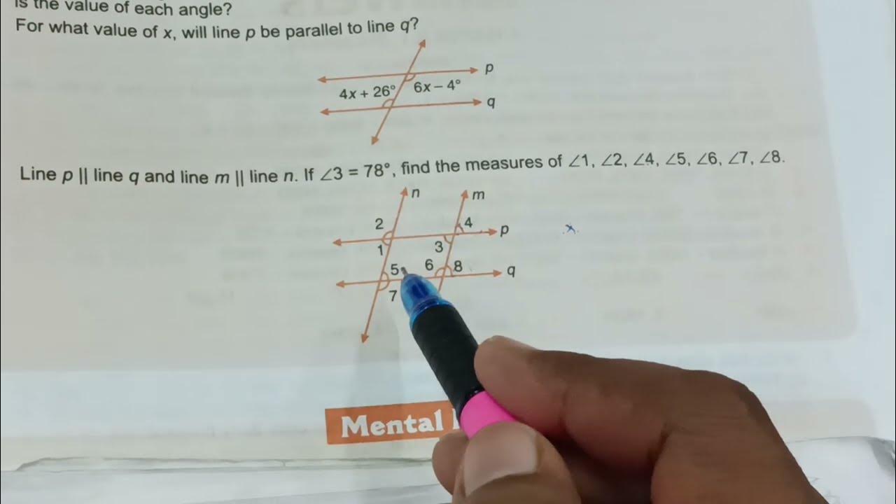 LINE P PARALLEL LINE LINE Q AND LINE M// N IF ANGLE 3 = 78°.FIND THE MEASURE OF ANGLE 1,2,4,5,6 ...