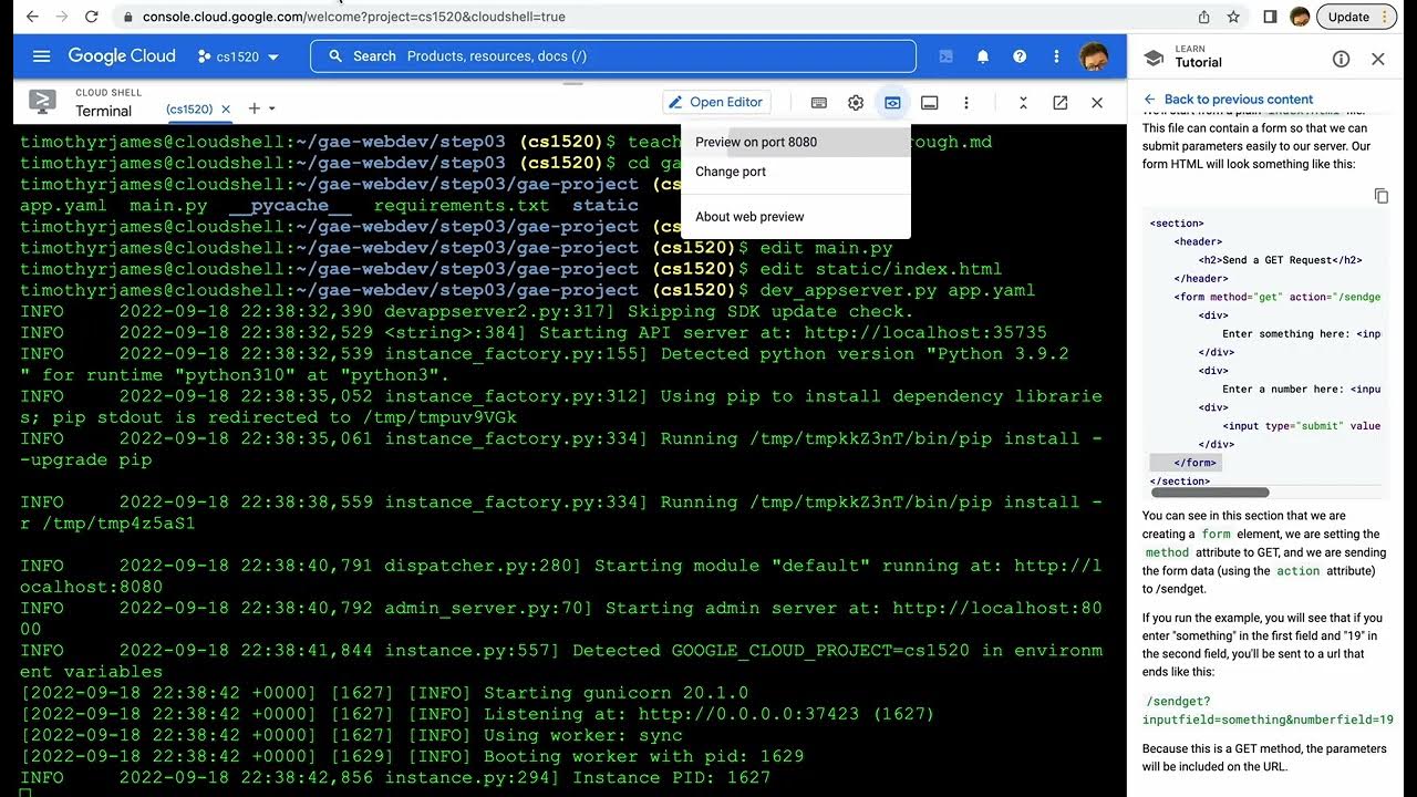 CS1520 Lecture 12a: Demo of Using Flask Parameters in a Google App Engine Application - YouTube