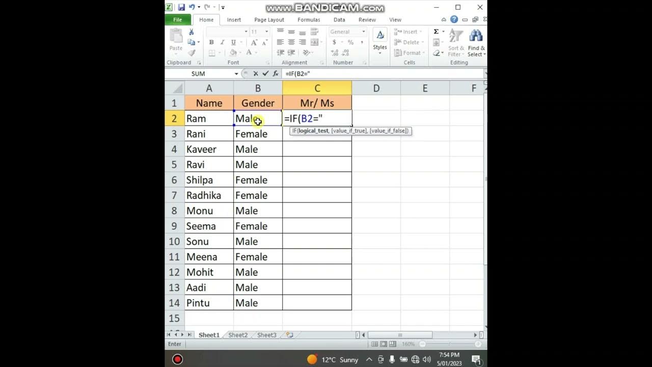 Male name ke sath Mr. And Female name ke sath Ms. kaise likhe #Excel - YouTube