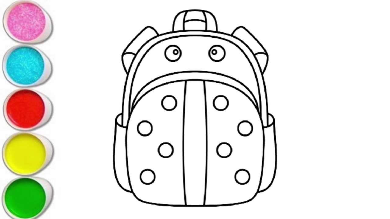 Cute School Bag Drawing Painting Colouring for kids, Easy step by step ...