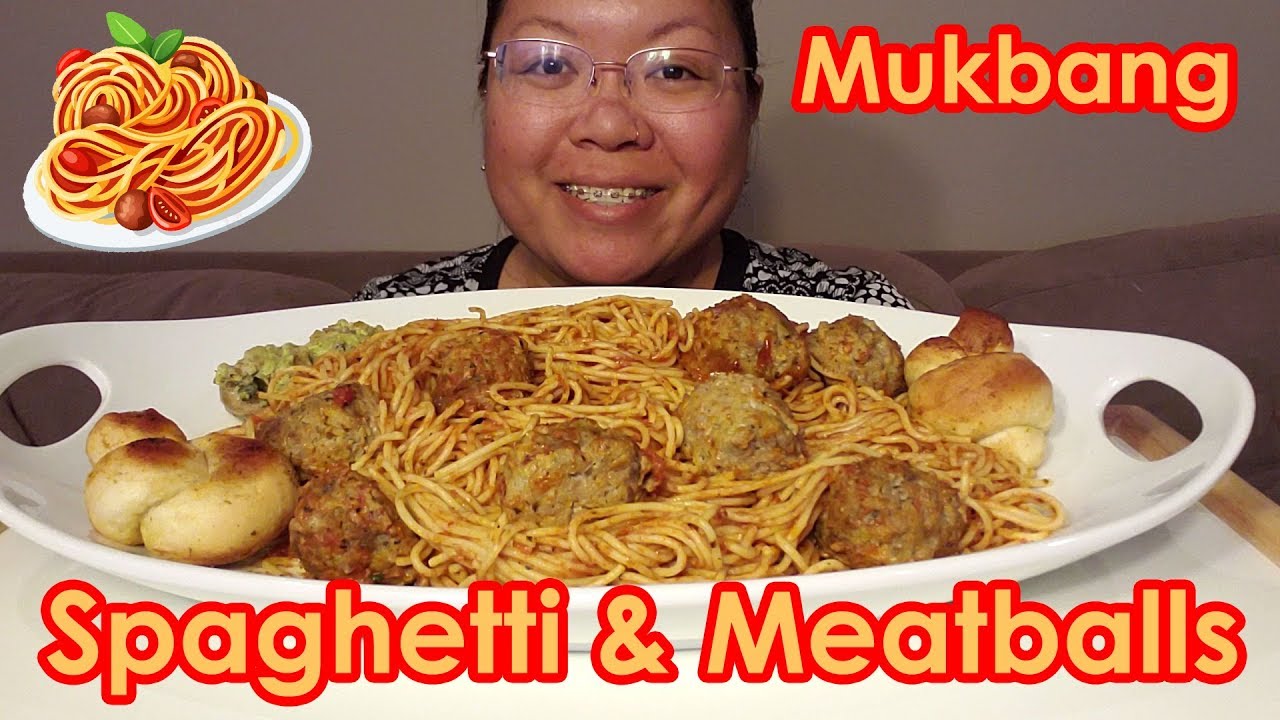 MUKBANG | Spaghetti and Meatballs | BJ’s Restaurant & Brewhouse - YouTube