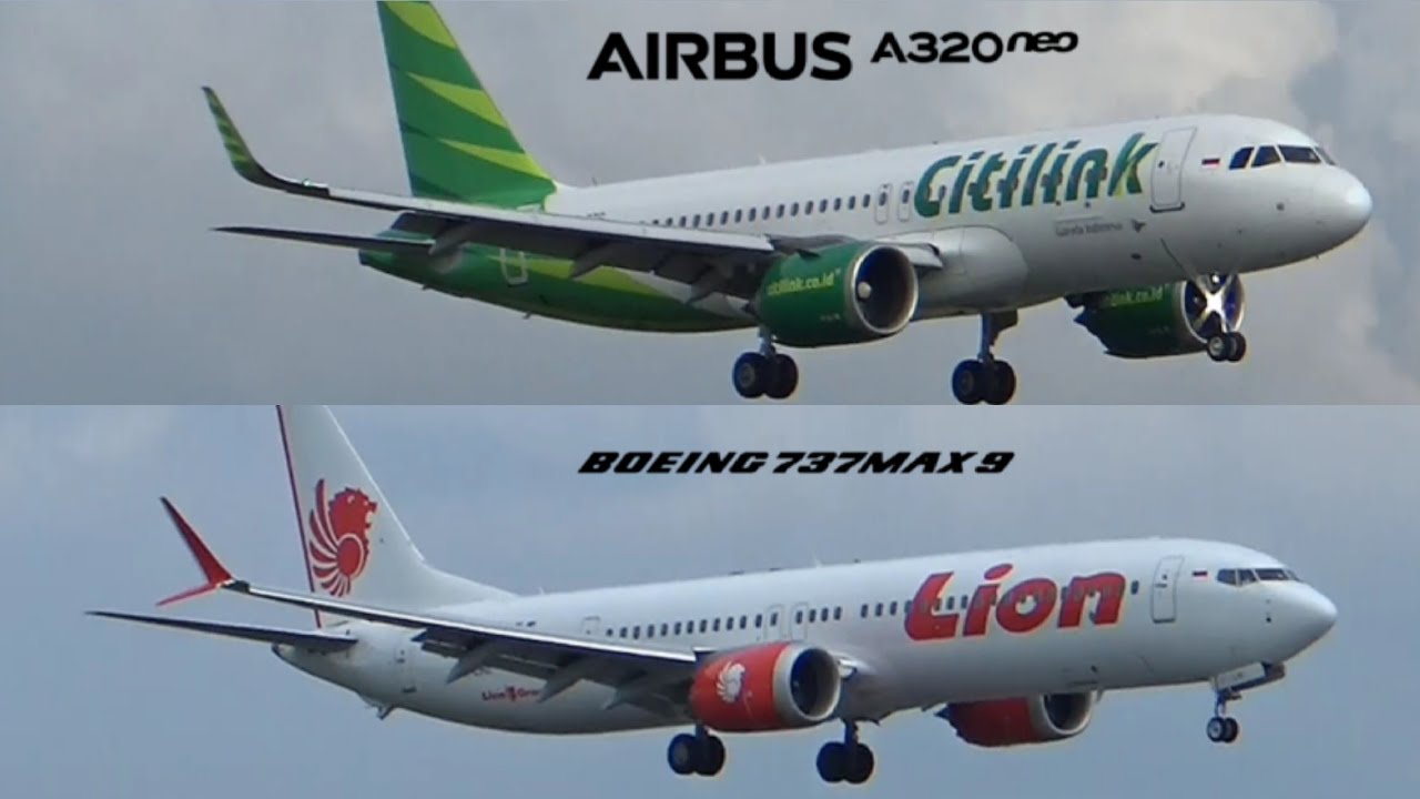 Pesawat terbang Airbus A320-200NEO & Boeing 737 MAX 9 Landing take off ...