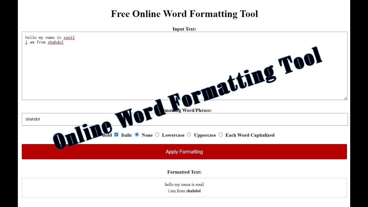 Change selected word formats using Online Word Formatting Tool | Free ...