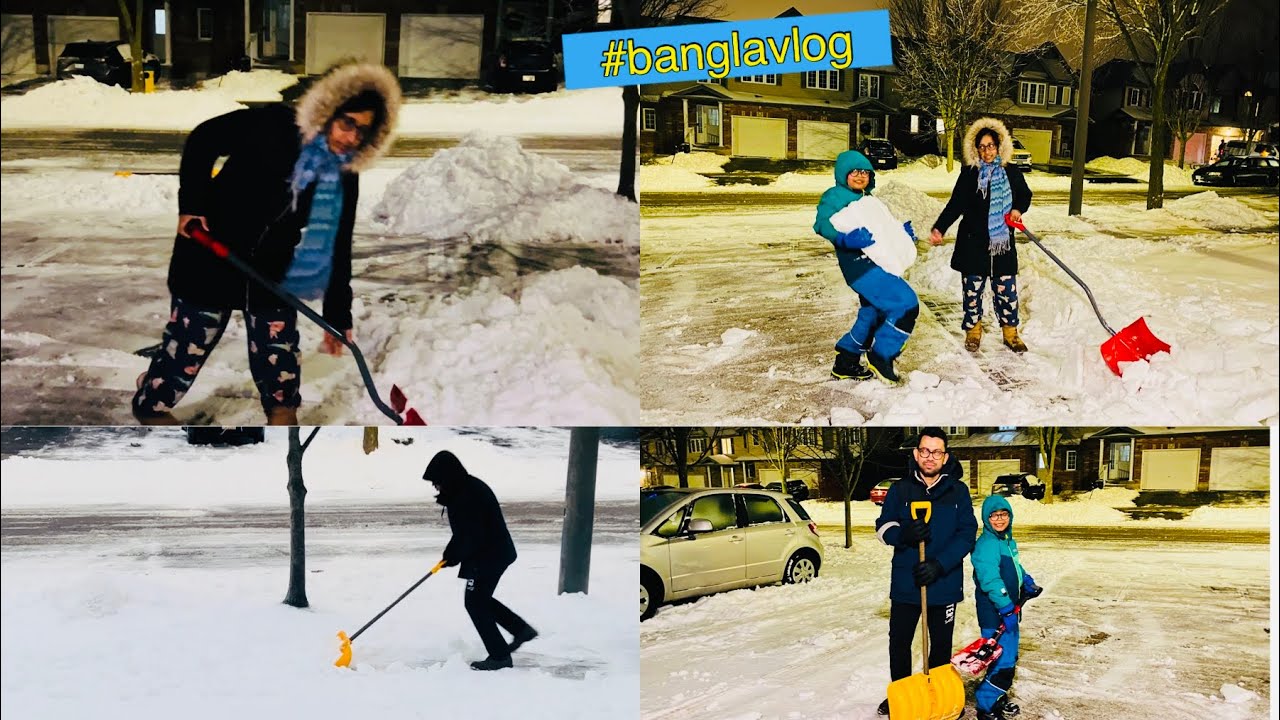 Shoveling After snowstorm and freezing rain in Canada #banglavlog # ...