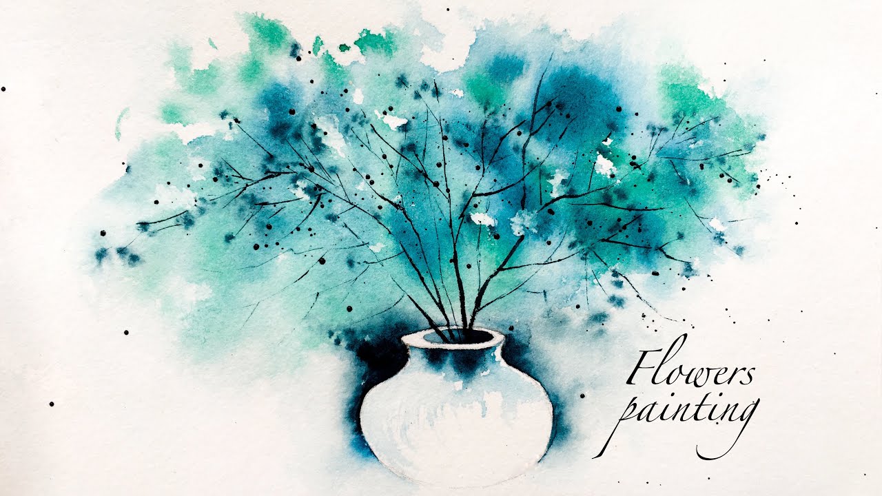 how to a simple drawing of a flower pot .watercolor painting - YouTube