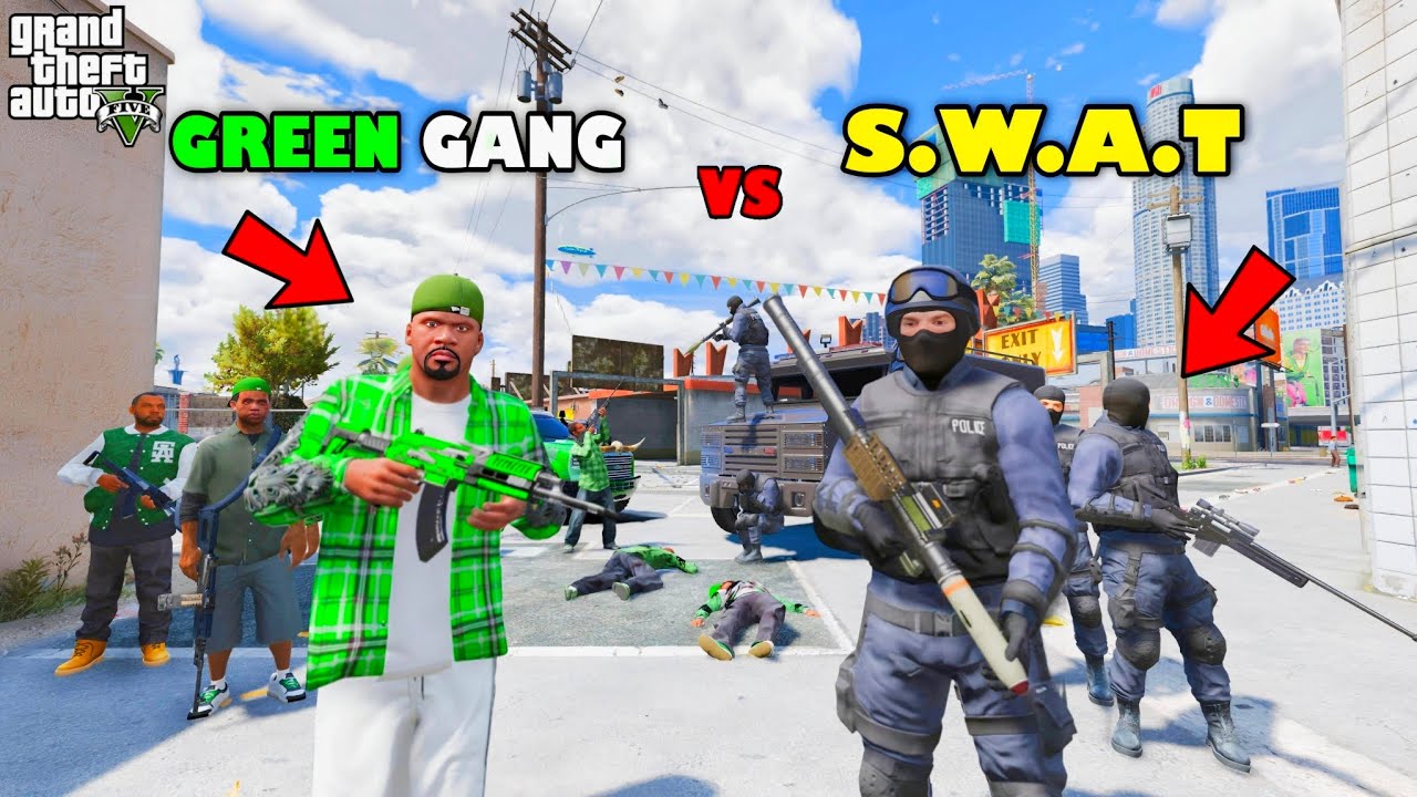 Franklin Green Gang is ATTACKED by SWAT Force of Los Santos in GTA 5 ...