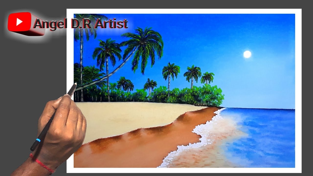 Island drawing for beginners || soft pastel drawing || @Angel d.r ...