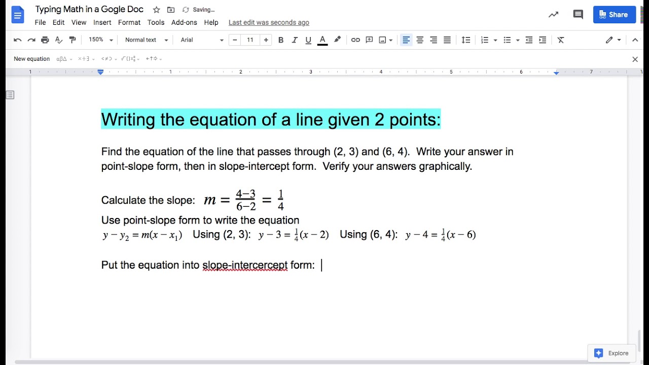 Find the equation of a line given 2 points - YouTube