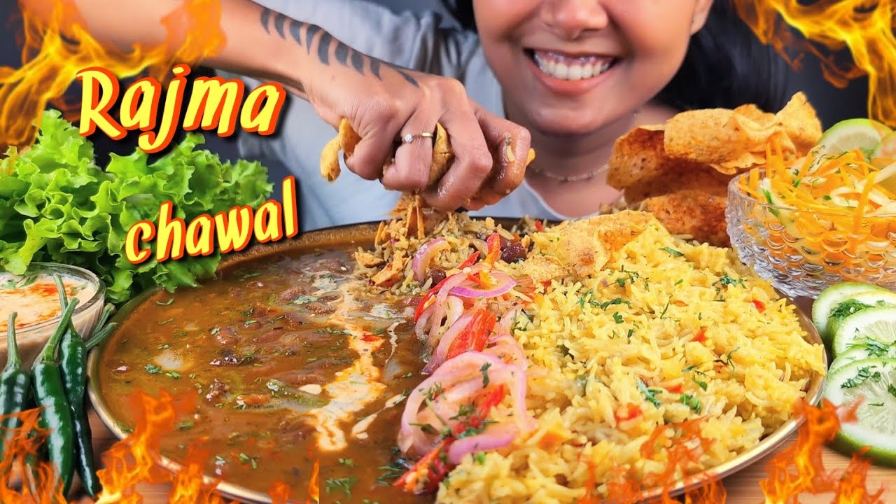 COOKING & EATING RAJMA CHAWAL WITH RAITA, PAPAD, SALAD | RAJMA CHAWAL ...