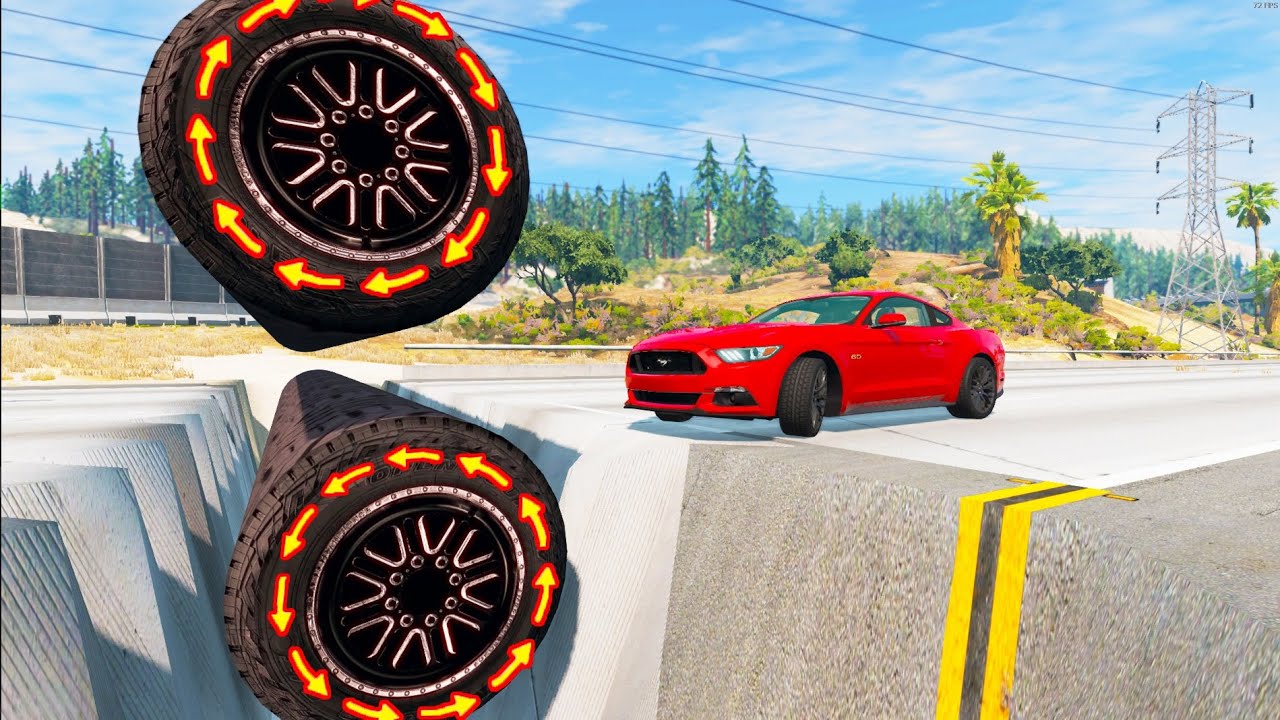 Cars vs Two Spinning Tire Reverse Speed Bump - BeamNG Drive - YouTube
