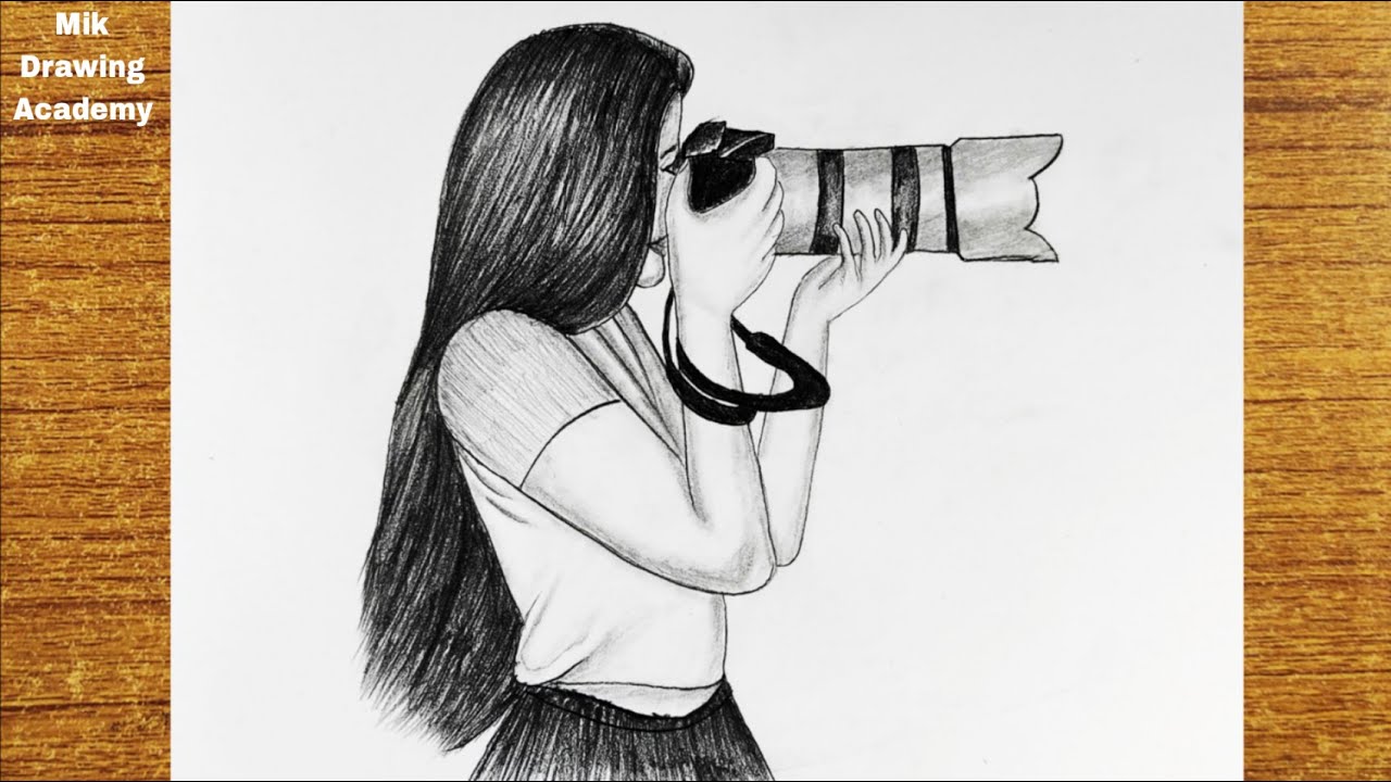 Pencil Sketch of Girl with Holding Camera Drawing Tutorial || How to ...