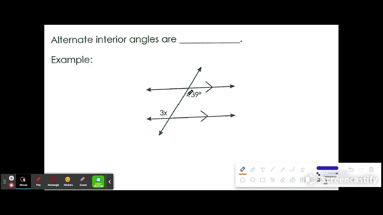 alternate interior angles example - YouTube