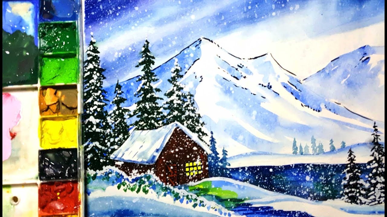 how to draw snow landscape | easy scenery paintings | Discover to draw ...