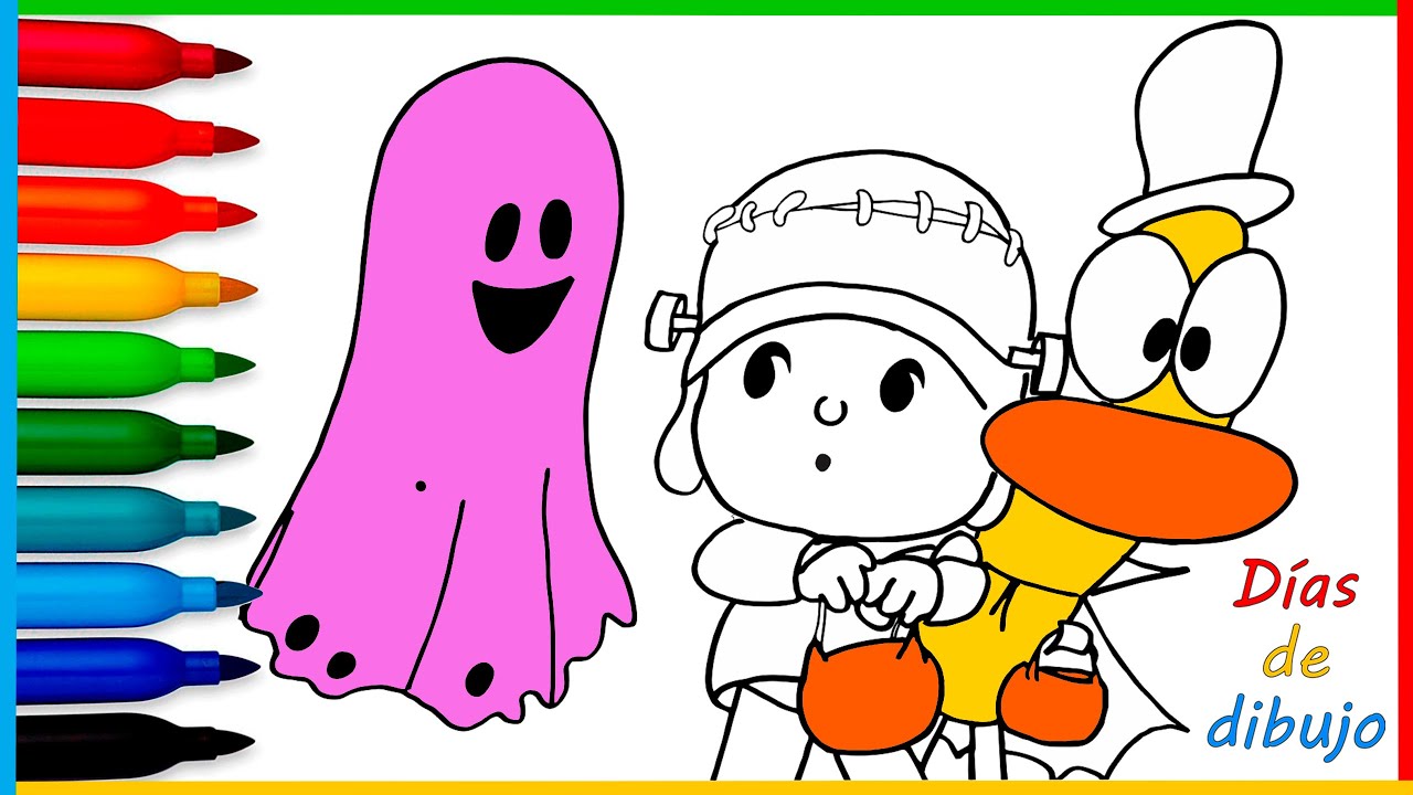 Colorea A Pocoyó y Pato Asustados Por Fantasmas 🌈👶👻👻🎃👻👻👶🌈 Dibujos Para ...