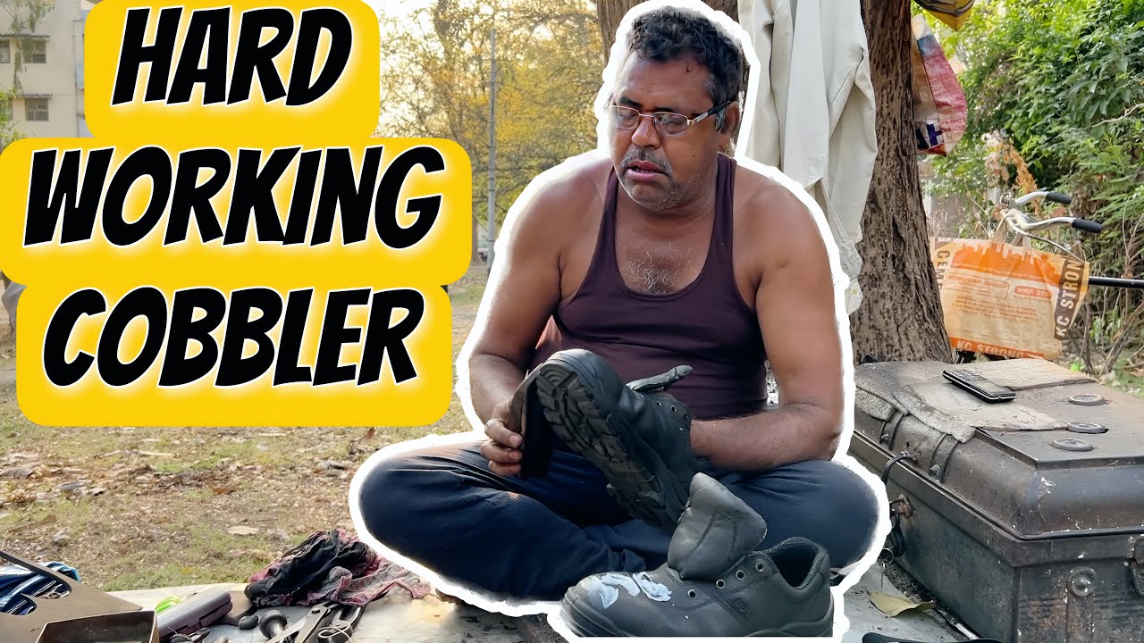 Indian Cobbler(Mochi) Turned old teared shoes into new one - Black Boot ...