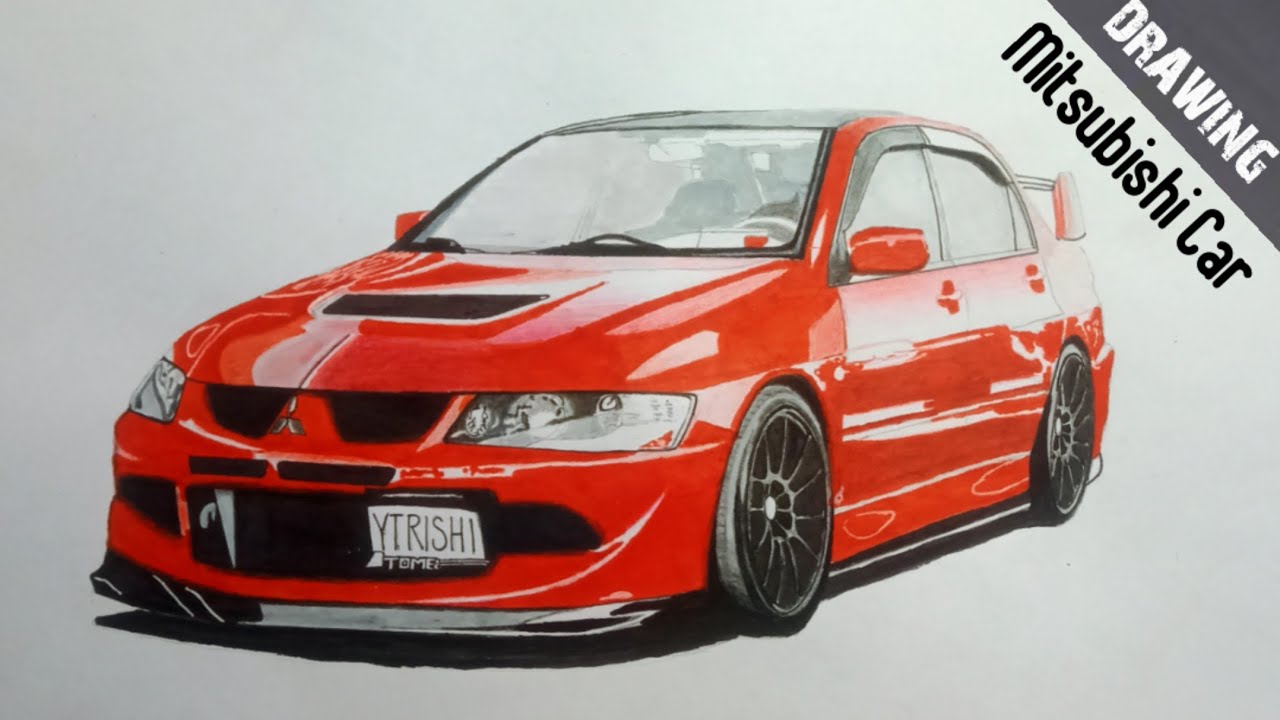 "DRAWING MITSUBISHI EVO CAR-(Realistic Mitsubishi Car Drawing - How To ...