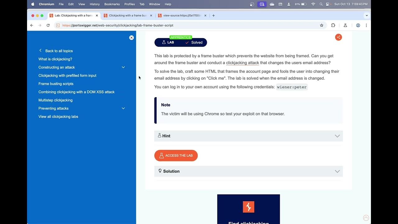Lab: Clickjacking with a frame buster script - YouTube