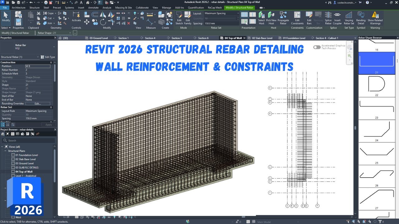 Revit 2026 Structural Rebar Detailing Part 4 | Wall Detailing - YouTube