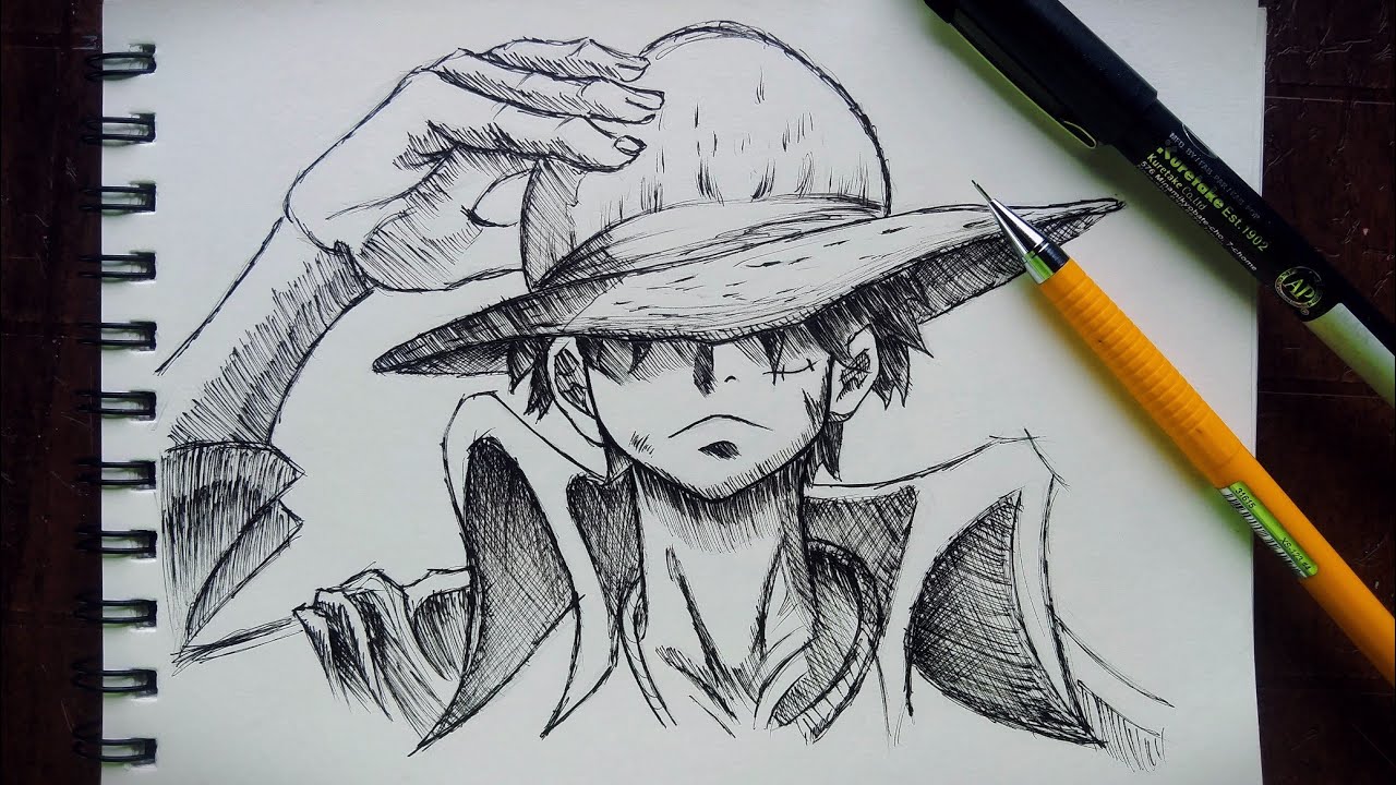 Luffy Free Hand drawing|| One Piece Luffy drawing - YouTube
