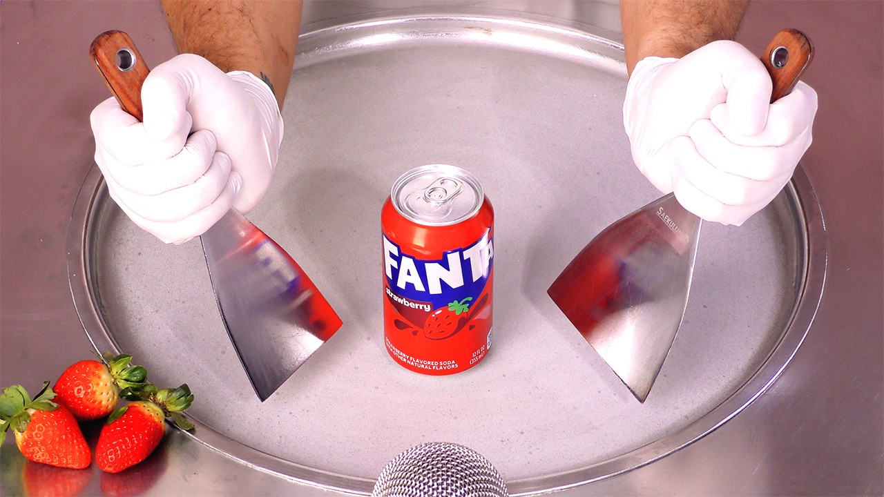 How to make FANTA STRAWBERRY Ice Cream Rolls | ASMR (no talking) - YouTube