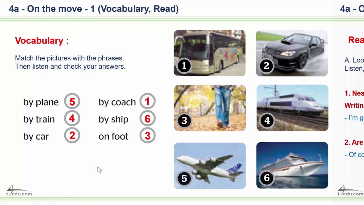 4a - On the move - 1 (Vocabulary, Read) - YouTube