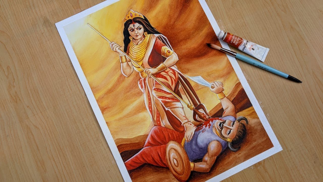 Durga Maa painting drawing || Watercolour || Durga Puja special ...