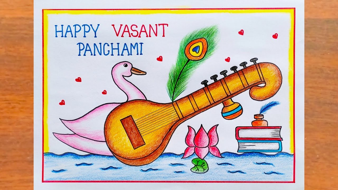 Vasant Panchami Drawing Easy/ How to Draw Basant Panchami Poster Easy ...