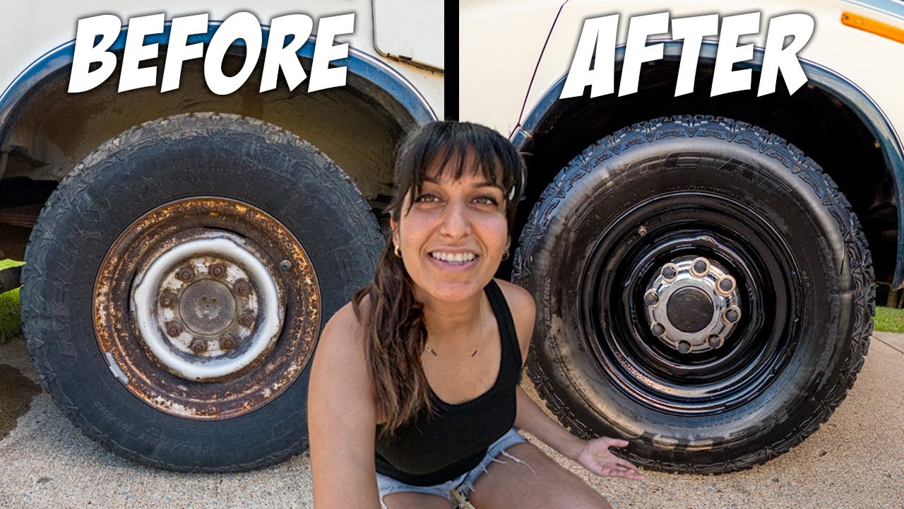 Removing RUST | Restoring and PAINTING Our Wheels | Van Build - YouTube