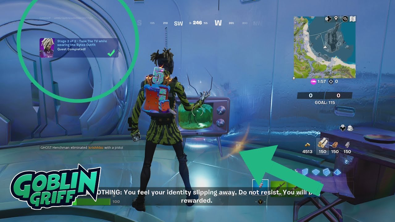 How to Tune the TV while wearing the Bytes Outfit (5th time) | Fortnite ...