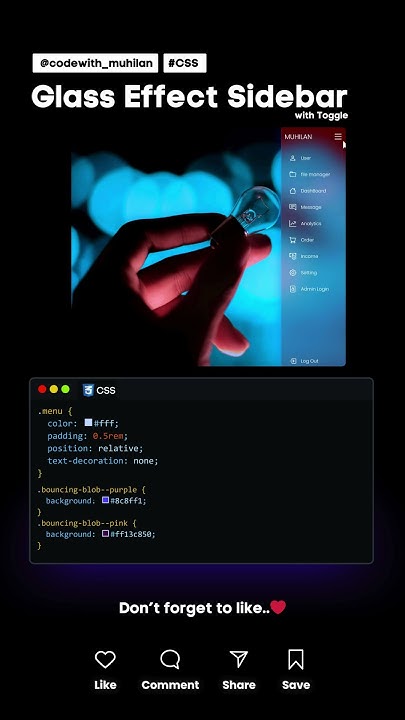 Glass Effect Sidebar Codewith Muhilan Css Coding Youtube