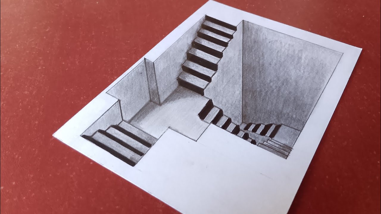 How to Draw 5 Stairs down to the ground floor abandoned 3D Art on paper ...