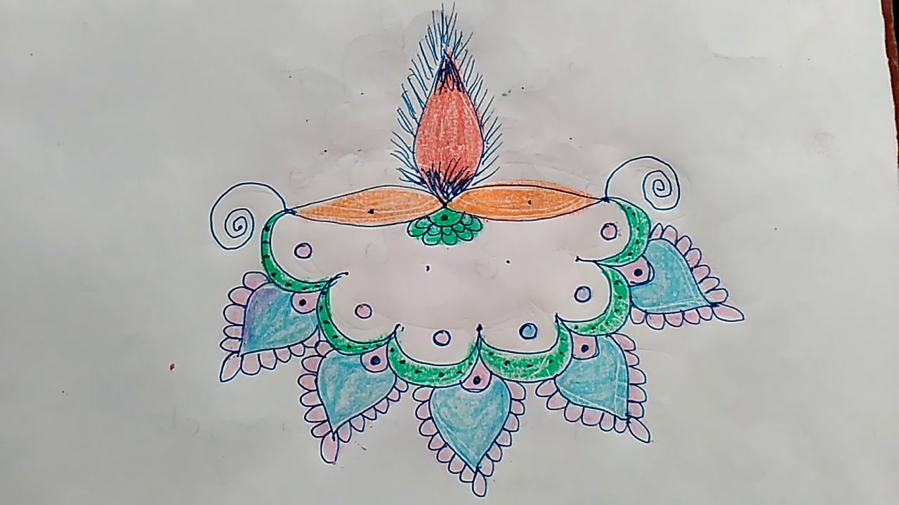 Deepawali panati rangoli design | colourful special Diya design for ...