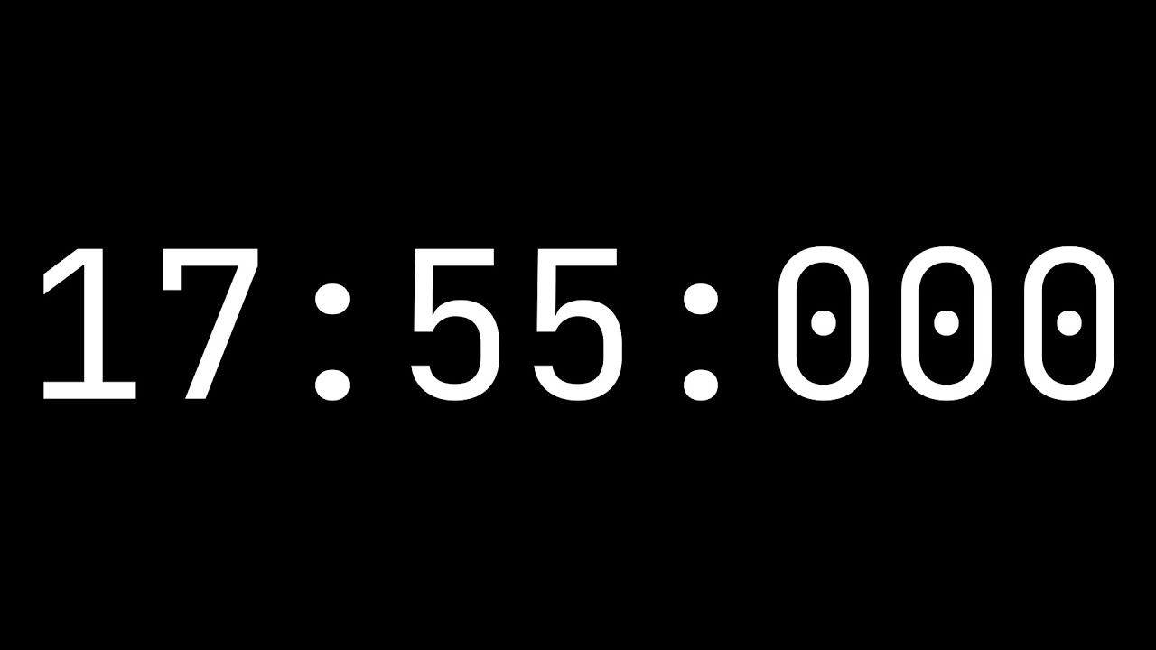 Countdown timer 17 minutes, 55 seconds [17:55:000] - White on black ...